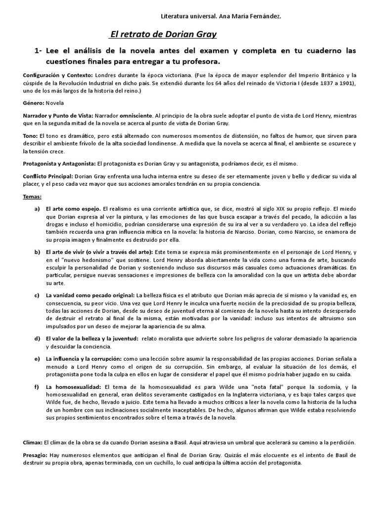 Análisis de "El retrato de Dorian Gray" | PDF | La imagen de Dorian Gray