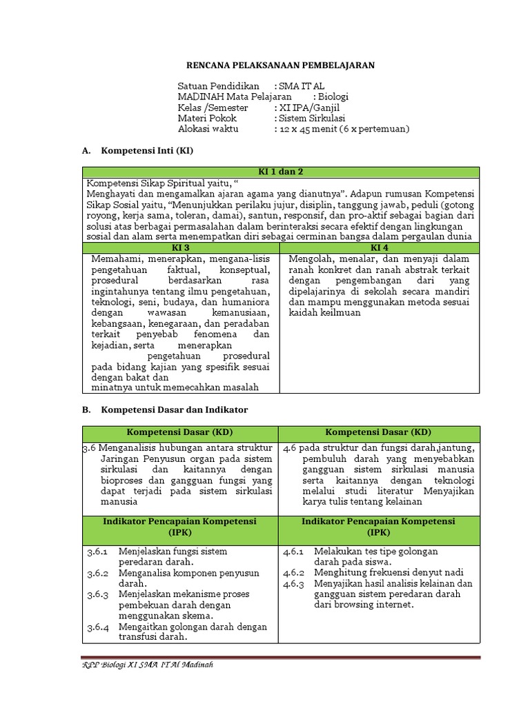 RPP Sistem Sirkulasi | PDF | Karier & Perkembangan | Kesehatan Holistik