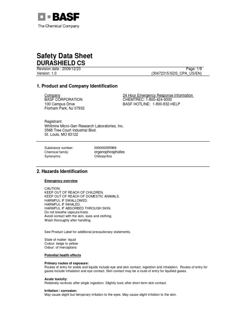 Safety Data Sheet: Durashield Cs | PDF | Oxide | Nitrogen