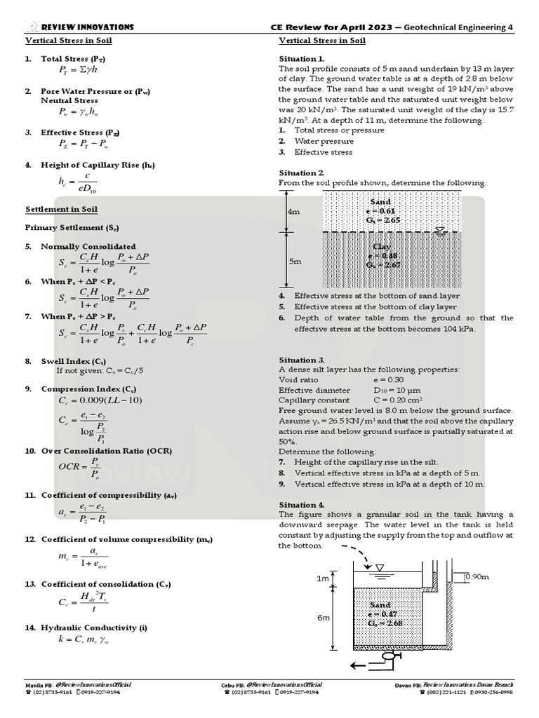 CE Review - Vertical Stress, Settlement, Seepage Forces | PDF | Soil Mechanics | Physical Sciences