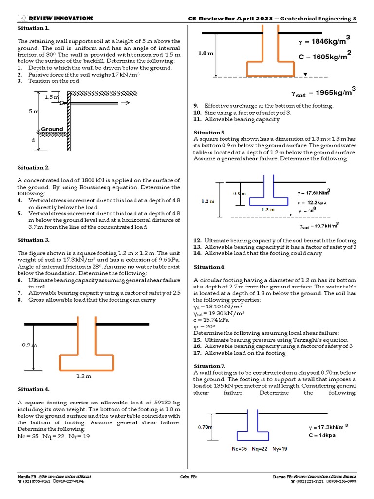 3 1965kg/m sat γ: CE Review for April 2023 - Geotechnical Engineering 8 ...