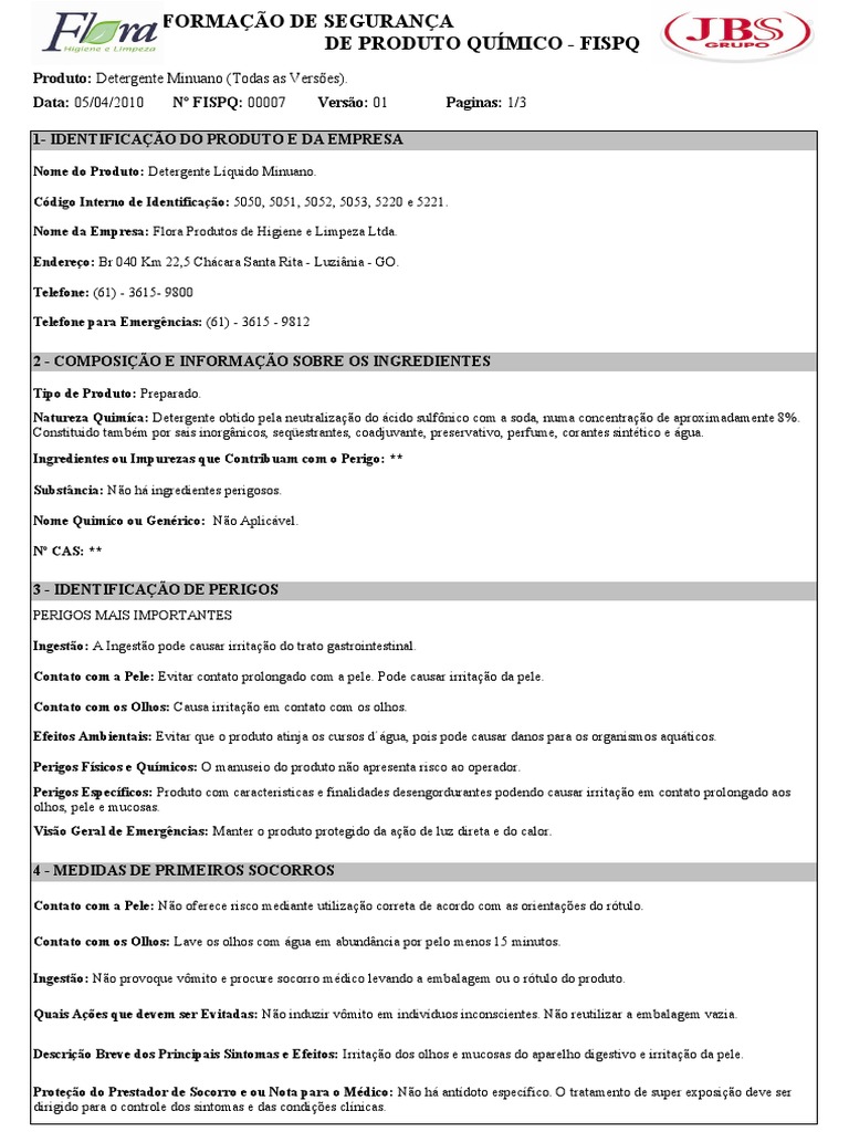 FISP Detergente Liquido Minuano | PDF | Embalagem e rotulagem | Química