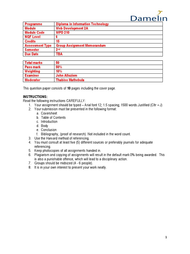 Web Development 2A Group Assignment Memo | PDF | Responsive Web Design | World Wide Web