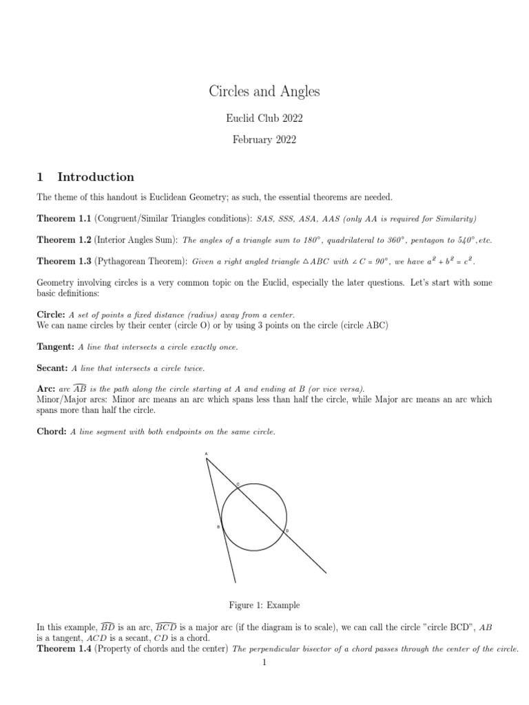 Circles And Angles Geometry Handout Pdf Circle Triangle