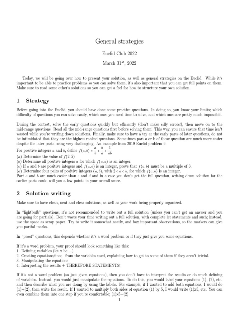 Euclid Contest Strategy Guide 2022 | PDF | Equations | Variable ...