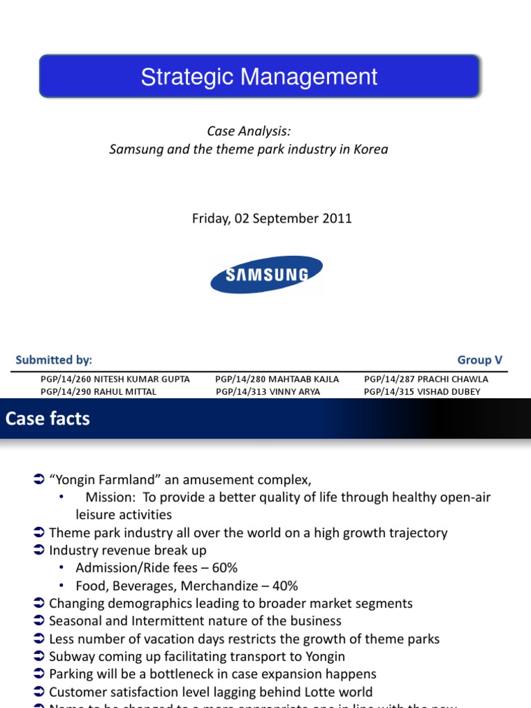 Case Analysis Strategic Management Samsung and The Theme Park Industry ...