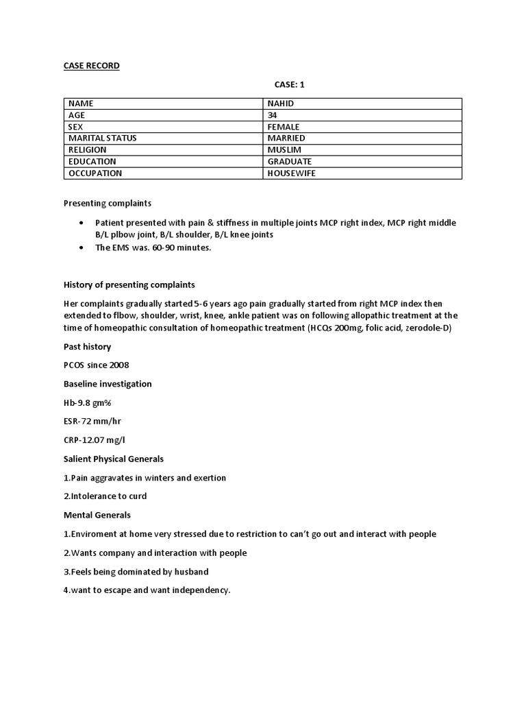 Case Record | PDF | Diseases And Disorders | Health Care