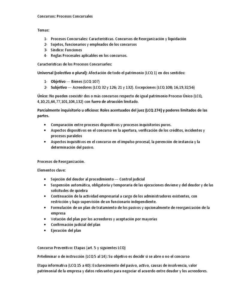 Procesos Concursales | PDF | Bancarrota | Liquidación