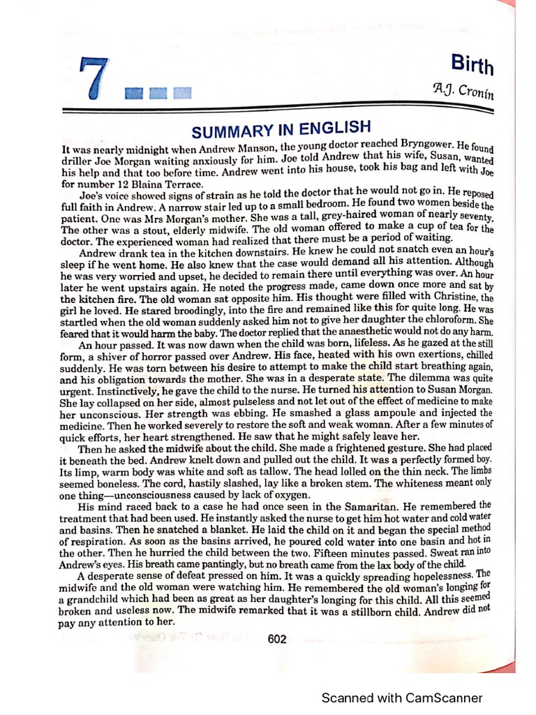 Birth - Full Marks Guide Cbse Grade 11 Study Material English | PDF