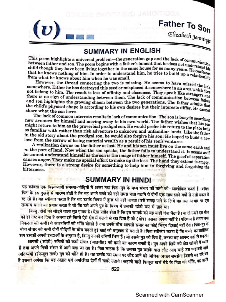 Father To Son - Full Marks Guide Cbse English Study Material | PDF
