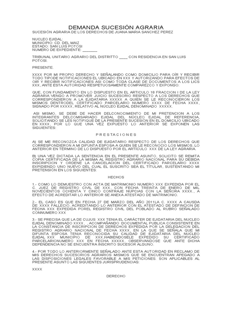 Formato Demanda Agrario | PDF | Demanda judicial | Ley politica