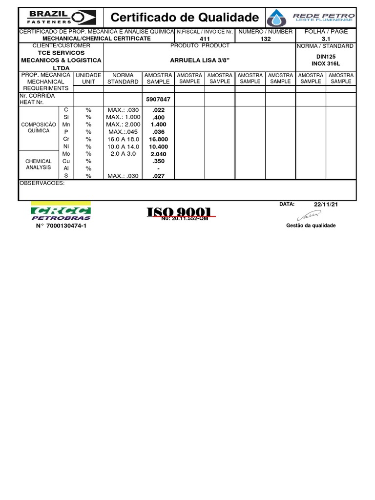 Arruela Lisa 3.8POL INOX 316L XYLAN RED | PDF