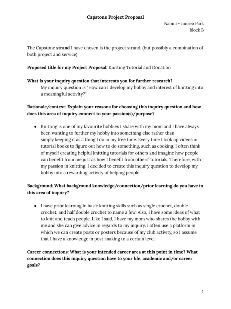 Capstone Proposal | PDF | Strategic Planning | Knitting