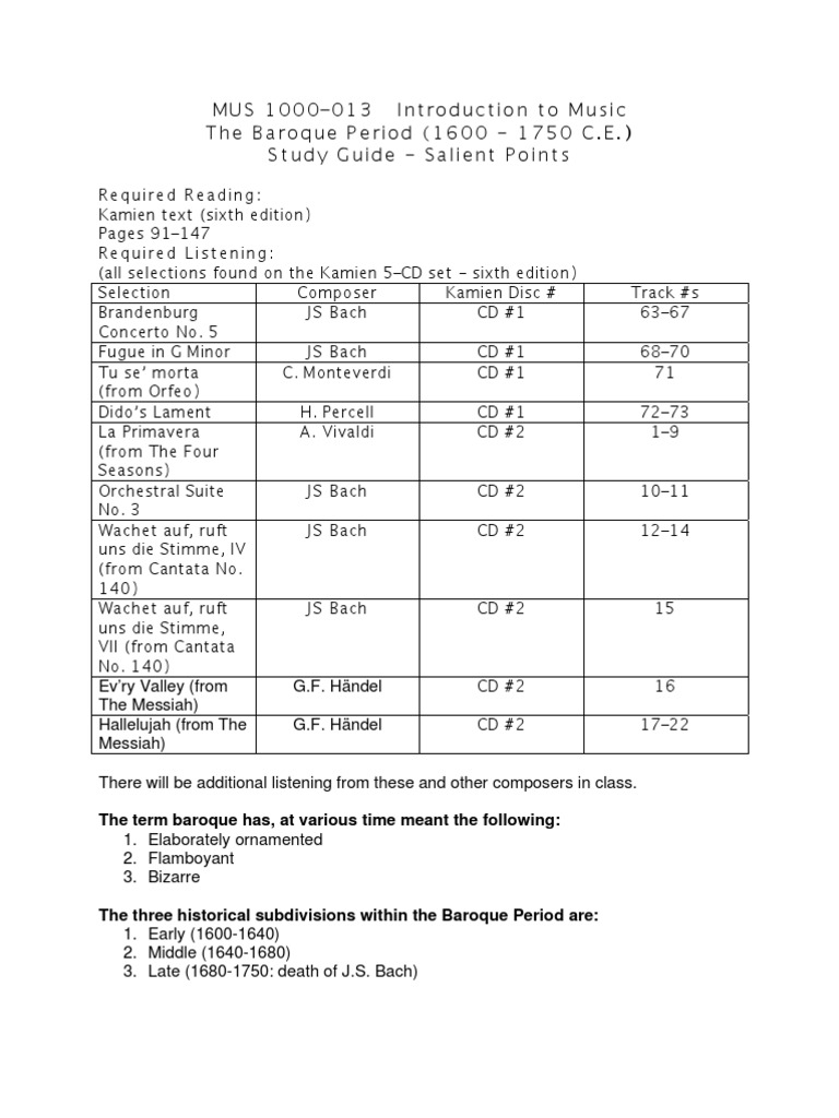 Baroque Study Guide | PDF | Baroque Music | Orchestras