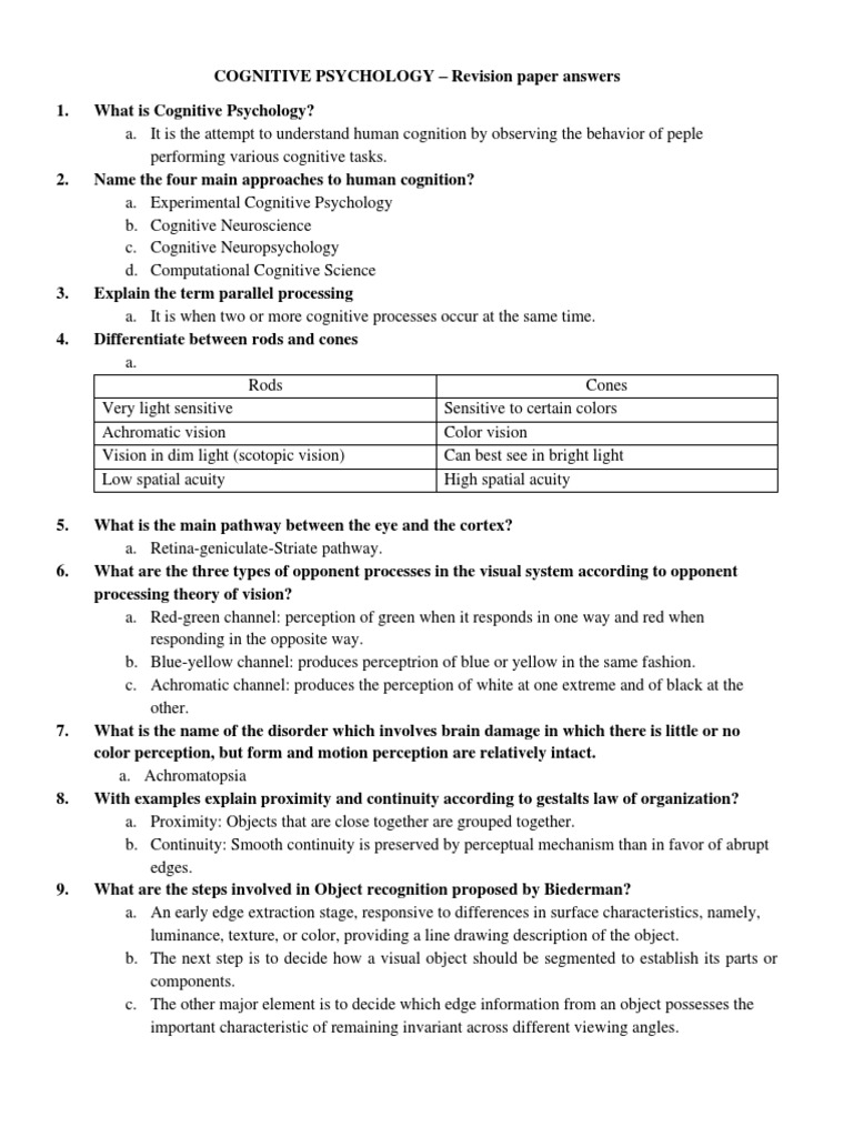 Cognitive Revision Answers | PDF | Perception | Visual Perception
