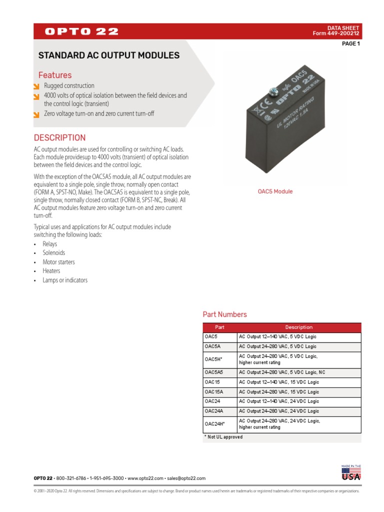 0449 STD Dig AC Outputs Data Sheet | PDF | Switch | Alternating Current