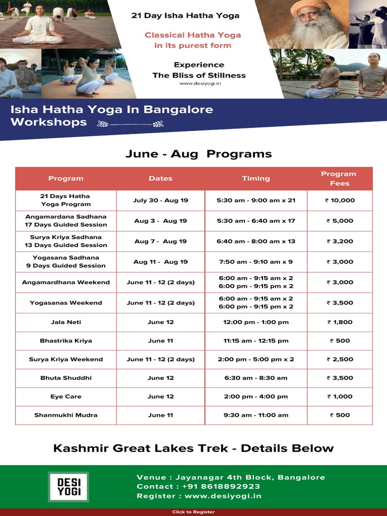 June-Aug Isha Hatha Yoga Bangalore | PDF | Physical Fitness | Meditation