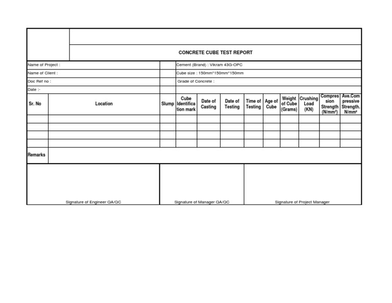 Concrete Cube Test Report Format | PDF | Building | Building Engineering