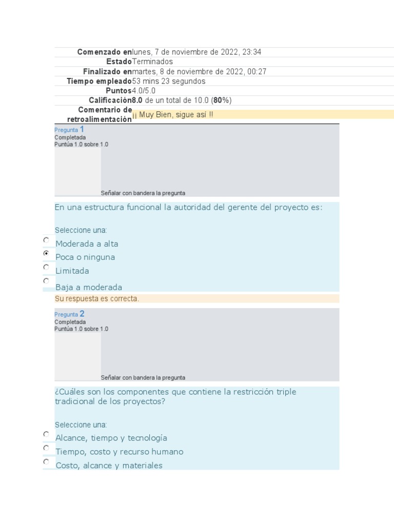 semana 2 examen admon de proyectos | PDF