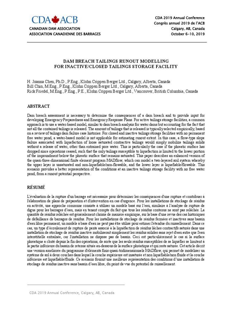 Dam Breach Tailings Runout Modelling For Inactive/Closed Tailings ...