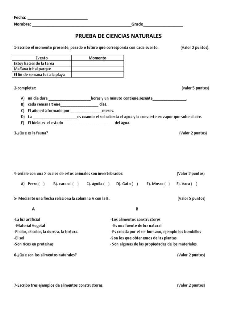 Prueba de Ciencias Naturales | PDF