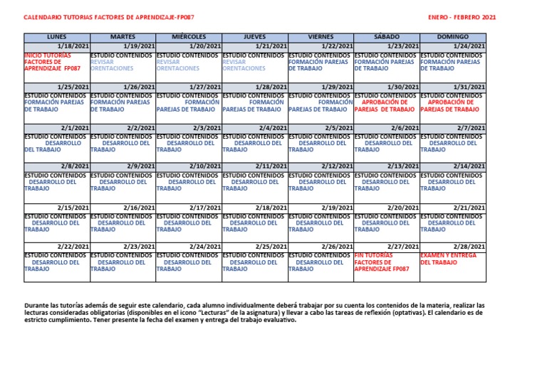 Calendario FP087 | PDF | Aprendizaje | Modificación de comportamiento