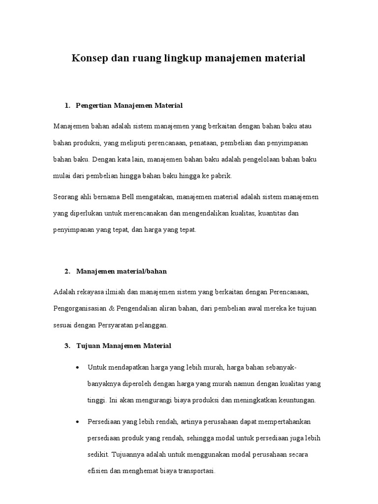 Konsep Dan Ruang Lingkup Manajemen Material | PDF