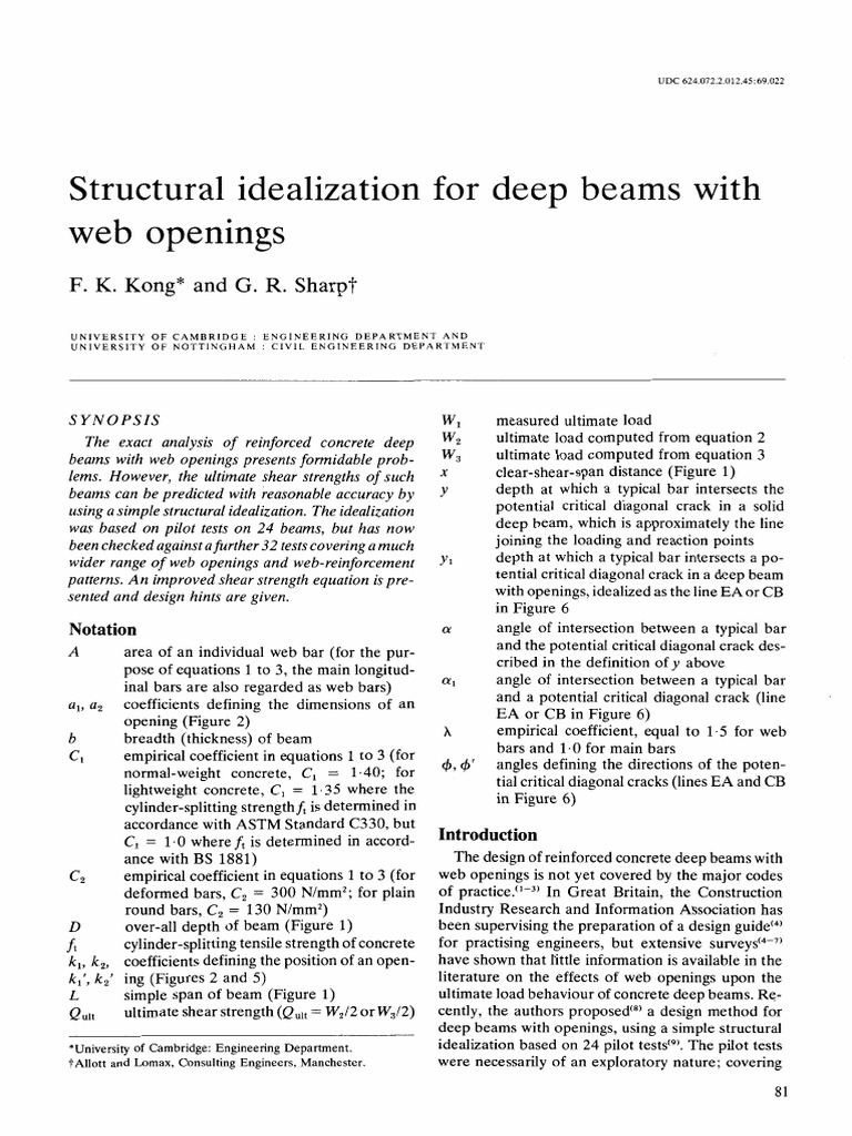 Structural Idealization For Deep Beams With Web Openings | PDF | Beam (Structure) | Fracture
