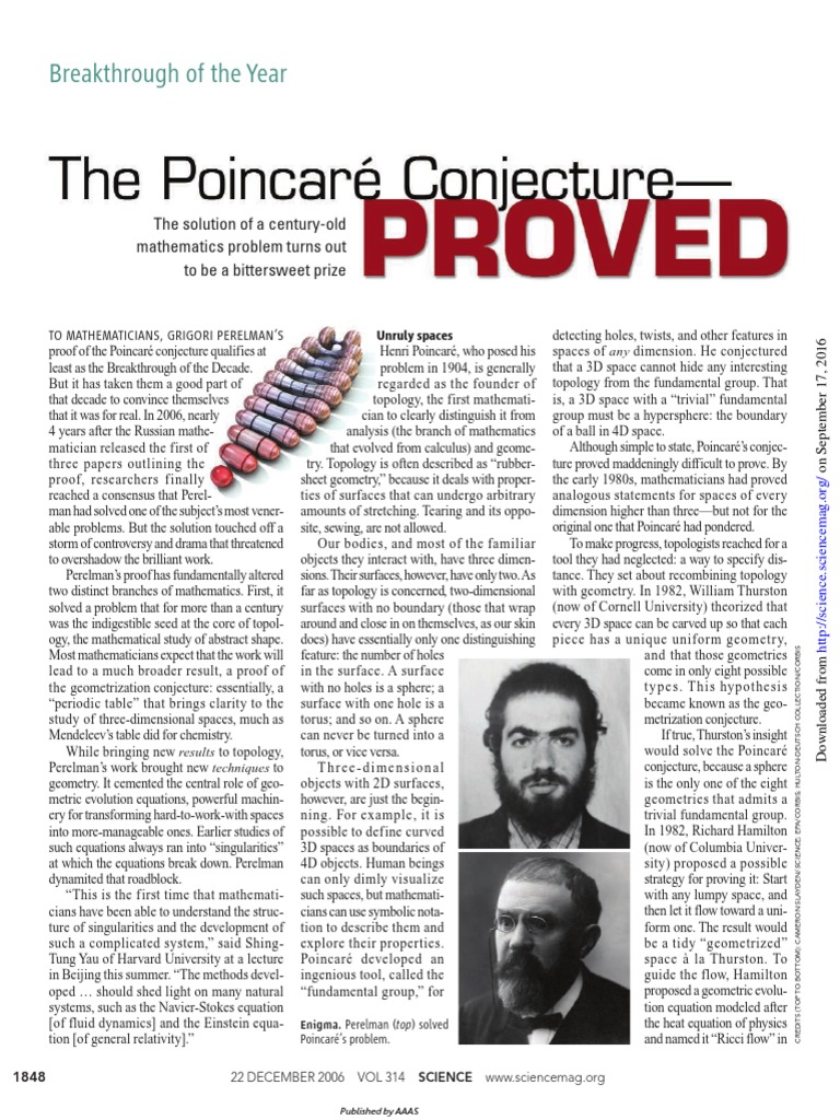Science Magazine Poincare Conjecture | PDF | Geometry | Topology
