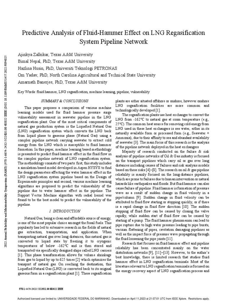 Predictive Analysis of Fluid-Hammer Effect On LNG Regasification System ...