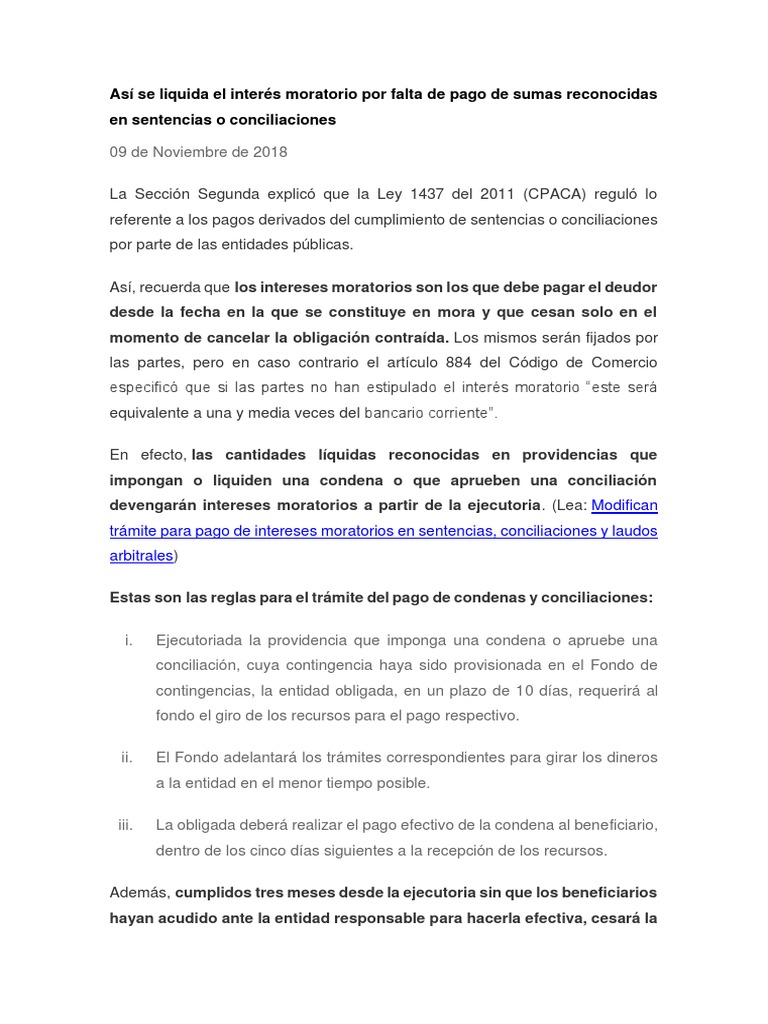 Así Se Liquida El Interés Moratorio Por Falta de Pago de Sumas ...