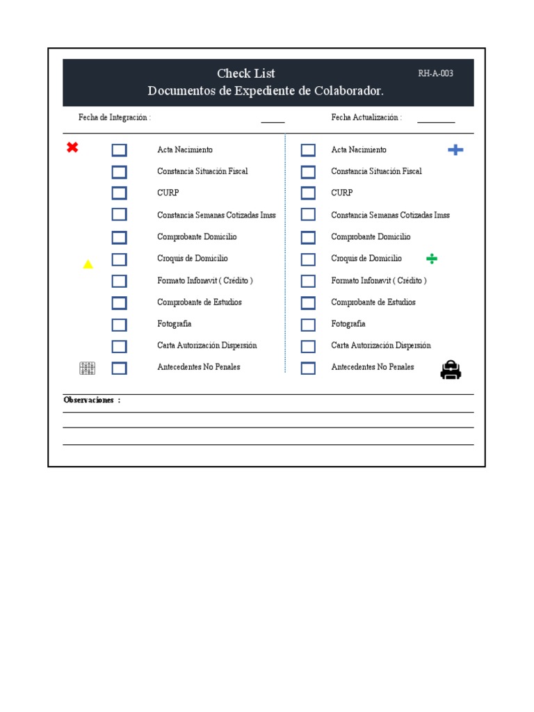Check List de Documentos de Expediente Colaboradores | PDF