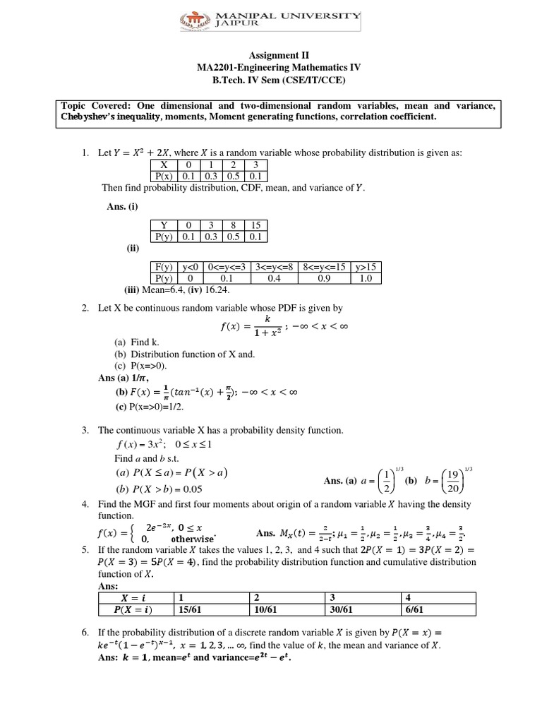 Assignment 02 MA2201 | PDF | Probability Density Function | Probability Distribution