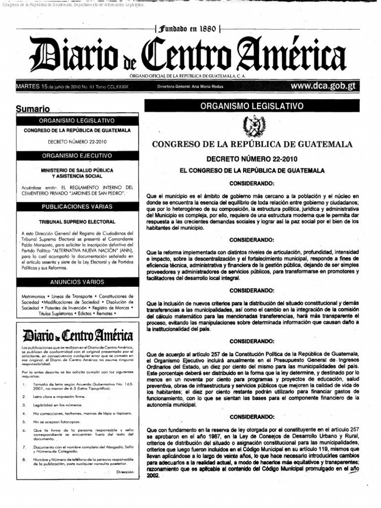 Decreto Número 22-2010 Reforma Código Municipal | PDF | Guatemala ... Decreto Número 22-2010 Reforma Código Municipal | PDF | Guatemala ...