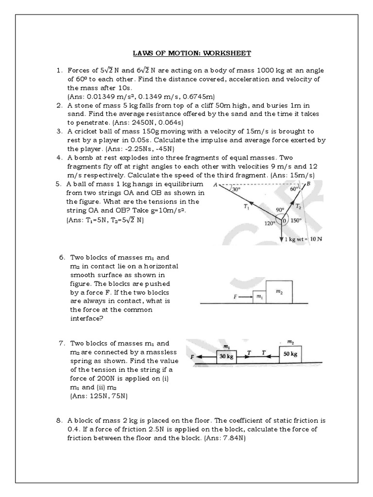 Worksheet Laws of Motion | PDF | Science & Mathematics