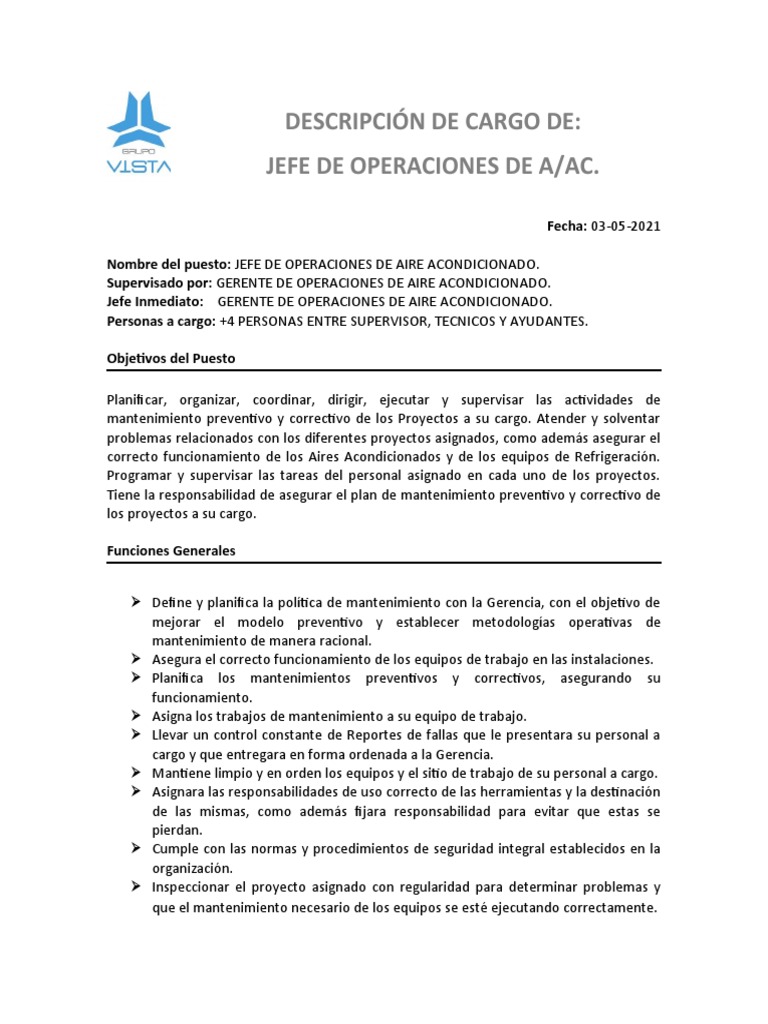Descripción-de-CARGO-Jefe-de-Operaciones - de-A-Ac - 03-5-21 | PDF ...