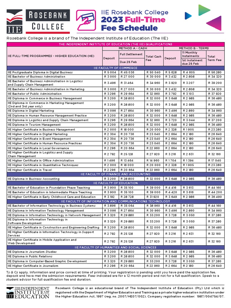 2023 Full-Time Fee Schedule Final | PDF | Payments | Cheque