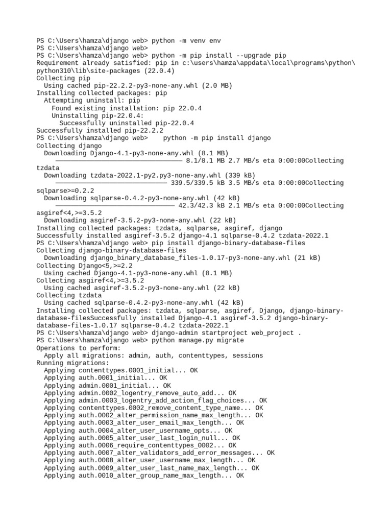 Django Setup Commands Pdf Information Technology Management Web Development 