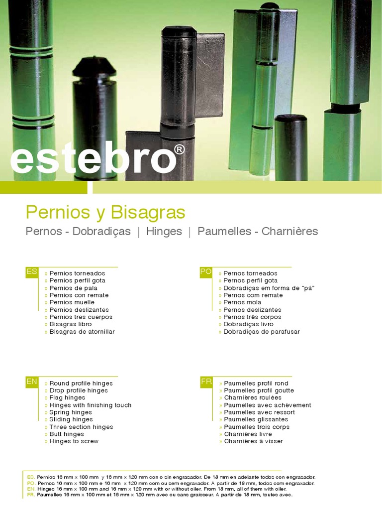 Bisagras Pernios Catalogo Estebro | PDF | Acero | Rieles