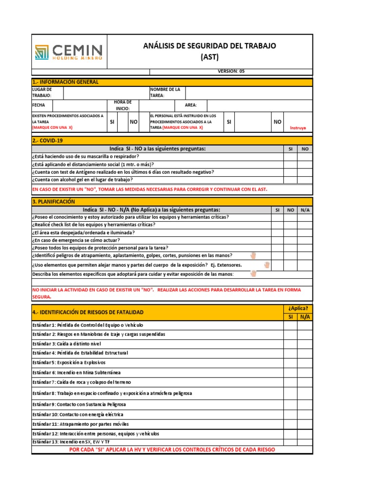 Análisis de Seguridad Del Trabajo (AST) : 1.-Información General | PDF