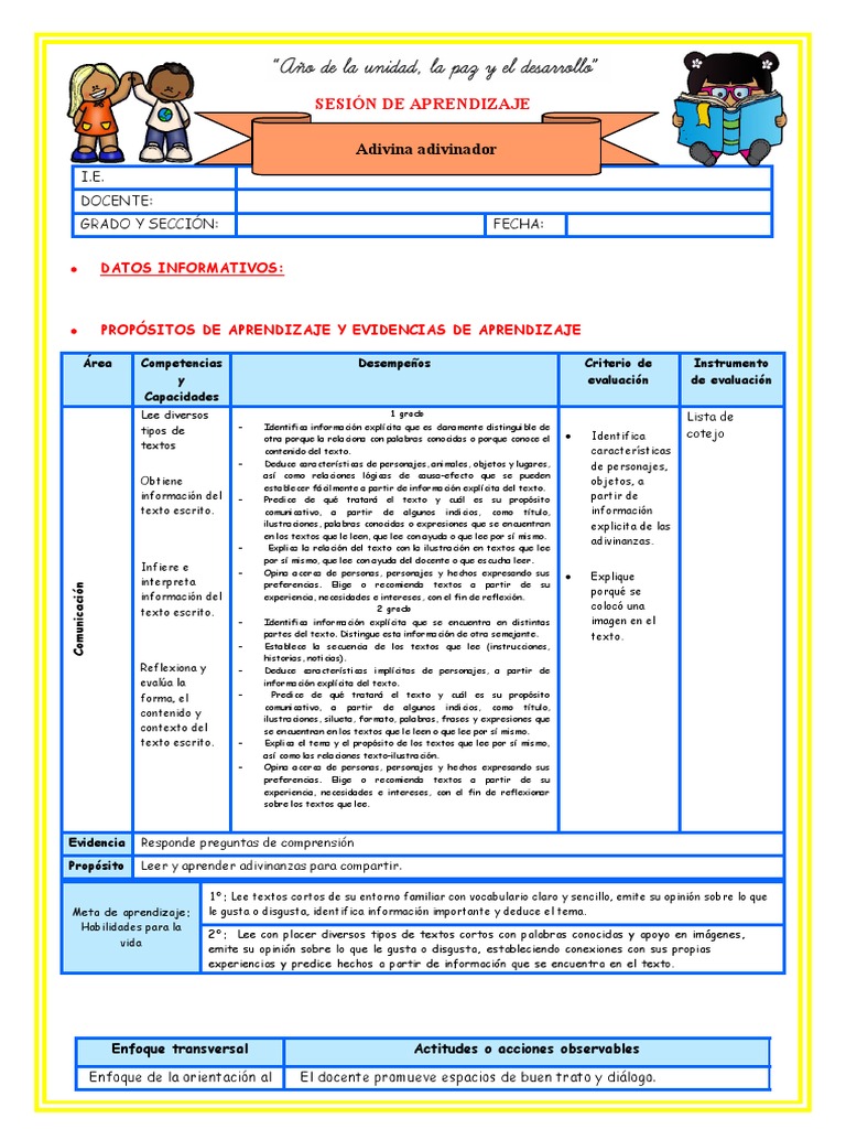 Sesión de Aprendizaje: Adivina Adivinador | PDF | Aprendizaje | Información