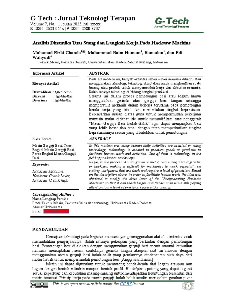 Analisis Dinamika Tuas Stang Dan Langkah Kerja Pada Hacksaw Machine Kel 2 (1) - 1 | PDF | Seni