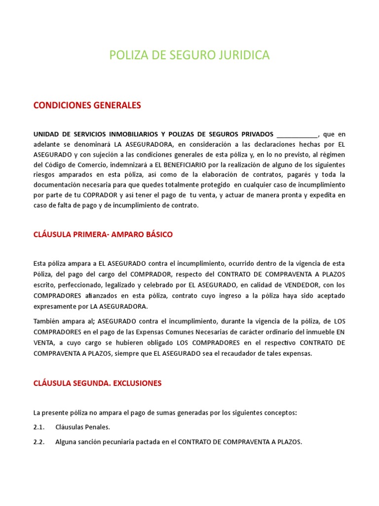 poliza de seguro juridico | PDF | Seguro | Pagos