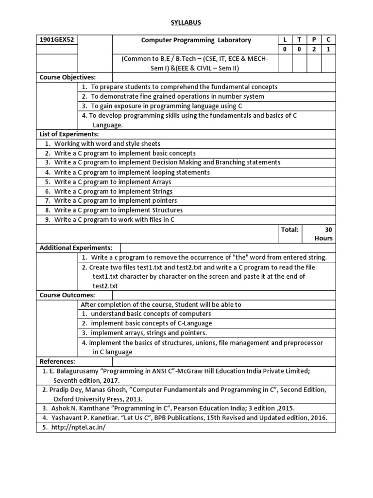 1901GEX52 - Modified Computer Programming Lab-Last | PDF | Central Processing Unit | Computer ...