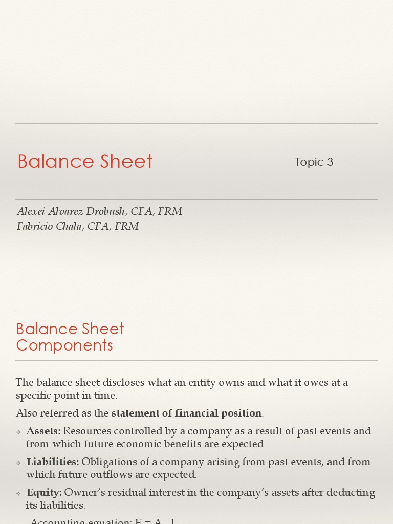 Balance Sheet: Alexei Alvarez Drobush, CFA, FRM Fabricio Chala, CFA ...