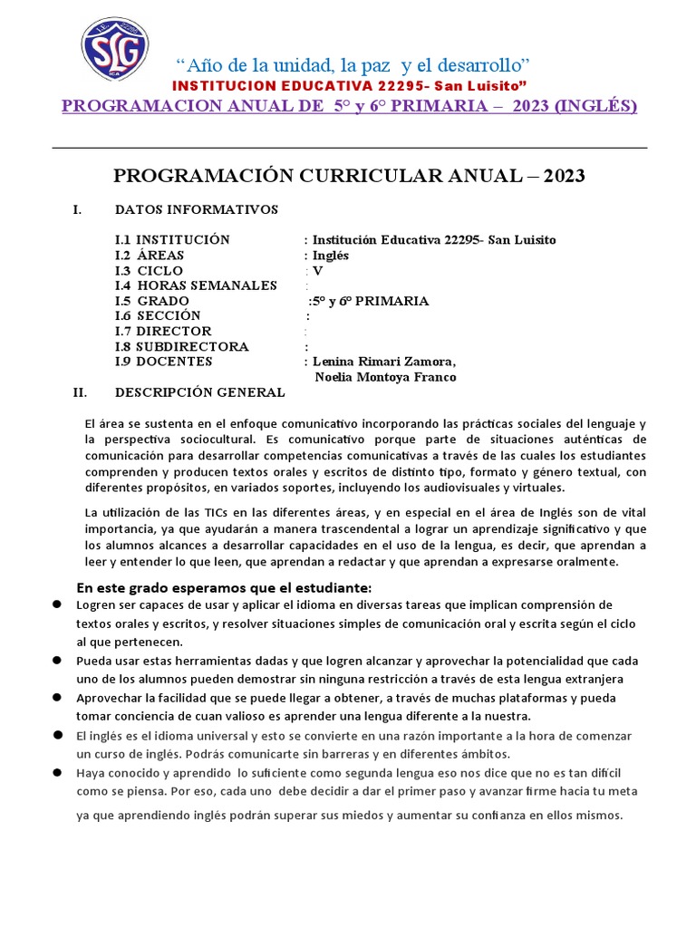 Program-Anual Inglés 2023 (5-6°primaria) | Descargar gratis PDF ...