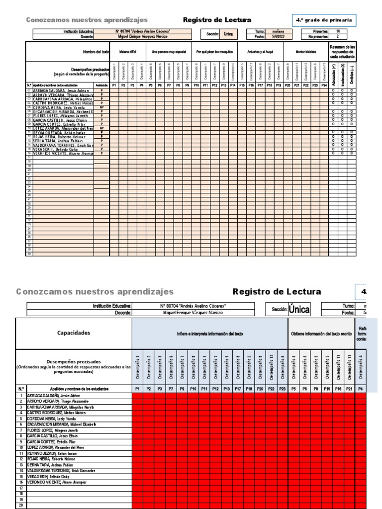 Conozcamos Nuestros Aprendizajes: Registro de Lectura | PDF