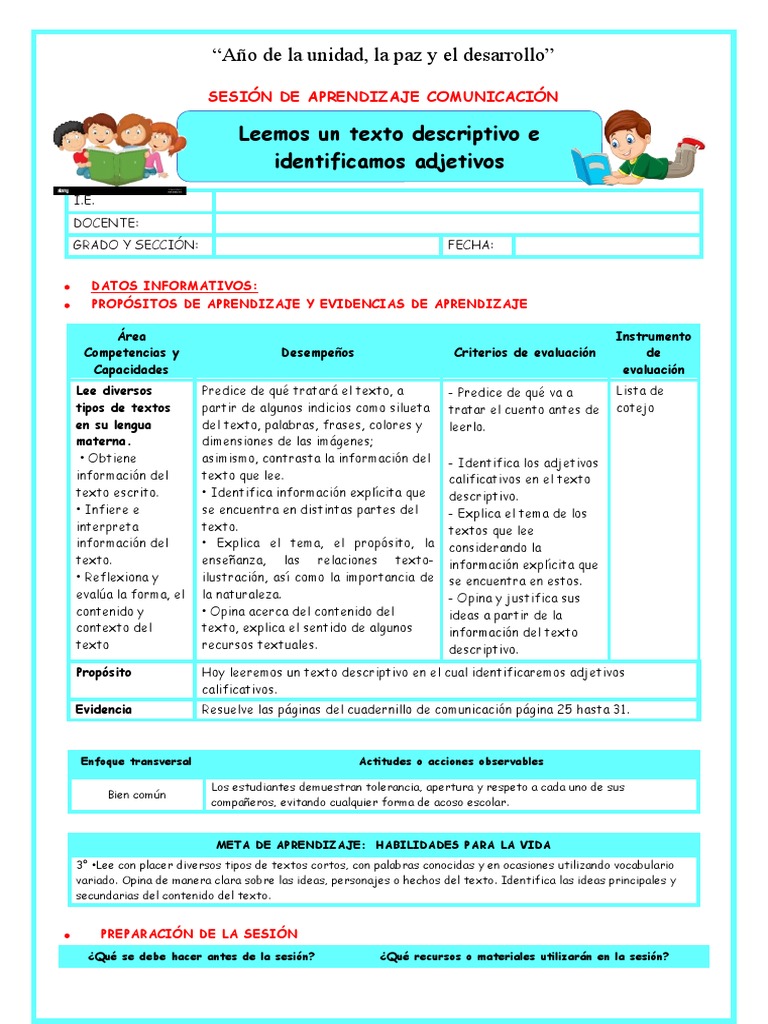 Identificación de Adjetivos Descriptivos | PDF | Evaluación | Aprendizaje