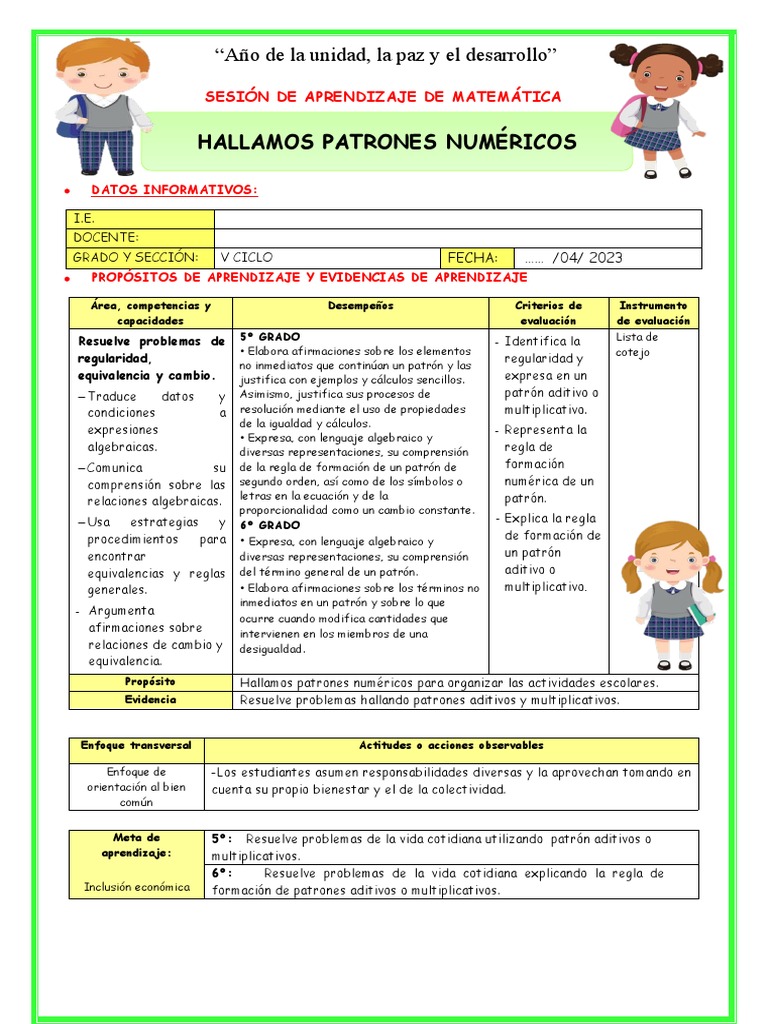 Ses-Lun-Matem-Hallamos Patrones Numéricos | PDF | Evaluación | Aprendizaje