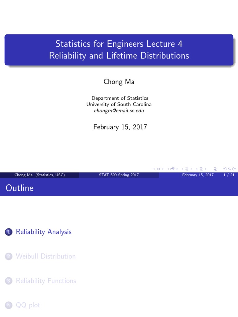 Statistics For Engineers Lecture 4 Reliability and Lifetime Distributions | PDF | Statistical ...